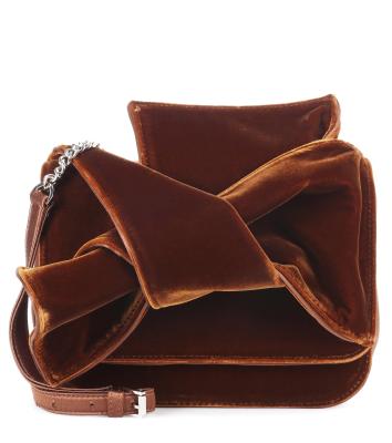 China New Design Velvet Shoulder Bag For Women Small Crossbody Bag with exaggerate Bow in Black and Brown color Chain Handbags for sale