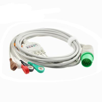 China Nihon Kohden 5 lead snap ECG patient cable with leadwires,3 lead ecg cable clip for sale
