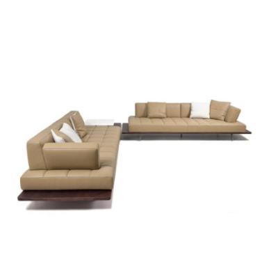 China Solid Wood Base L-Shaped Leather Corner Sofa for Villa Living Room Modern Design for sale