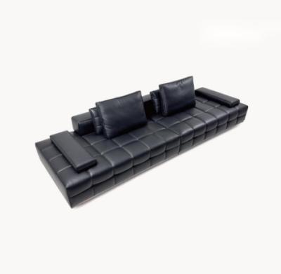 China Light Luxury Square Block Pull Button Cowhide Straight Row Sofa for Apartments Villas Hotels for sale
