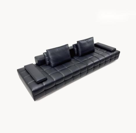Quality Light Luxury Square Block Pull Button Cowhide Straight Row Sofa for Apartments Villas Hotels for sale