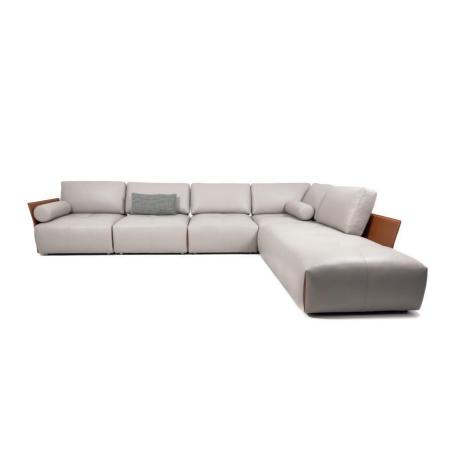 Quality L-Shaped Corner Leather Sofa Color Contrast Design for Villas Hotels Modern Living for sale