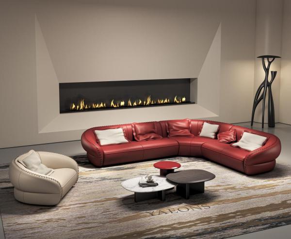 Quality Wine Red Top Layer Cowhide Curved Sofa Combination Modern Leather Sofa for sale
