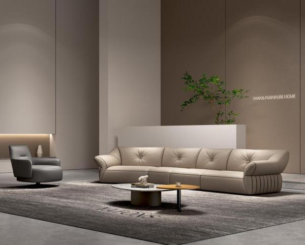 Quality Modern Luxury Leather Straight Back Sofa Combination Contemporary Living Room for sale
