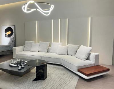 China Modern Light Luxury Curved Sofa With Solid Wood Sidetable For Contemporary Living for sale
