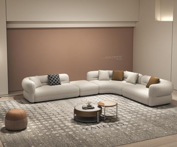 Quality Modern Cream White Curved Fabric Sofa Luxury Hotel Furniture Collection for sale