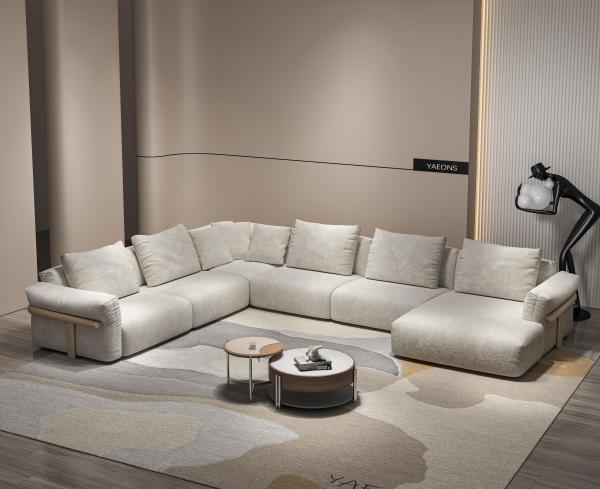 Quality Japanese Style Wooden U-Shaped Fabric Sofa for Luxury Villas Hotels for sale