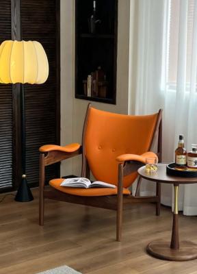China Mid-Century Modern Solid Wood Leather Lounge Chair Designer Lazy Chair for sale