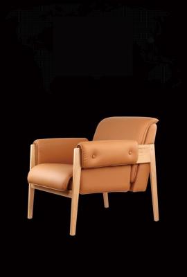 China Nordic Solid Wood Leather Accent Chair Modern Design Lazy Chair Reading Corner for sale