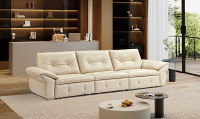 China Modern Living Room Cream White Double Electric Leather Sofa - Power Reclining Seating for sale