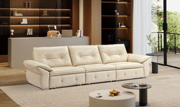 Quality Modern Living Room Cream White Double Electric Leather Sofa - Power Reclining Seating for sale