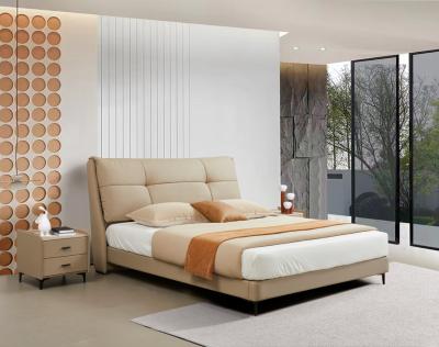 China Modern Light Luxury Cream Leather Soft Bed With Matching Nightstands Set for sale