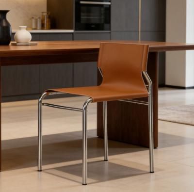 China Designer Saddle Leather Dining Chair Italian Minimalist Bauhaus Modern Style for sale