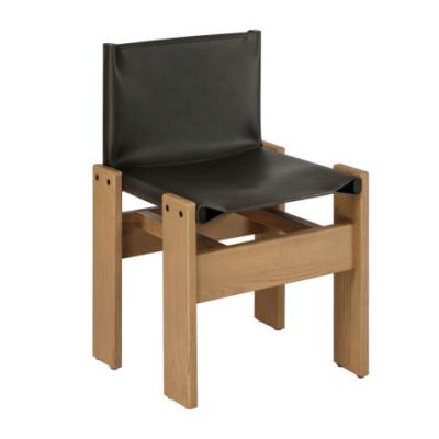 China Mid-Century Modern Solid Ash Wood Dining Chair with Wabi Sabi Saddle Leather Accent for sale