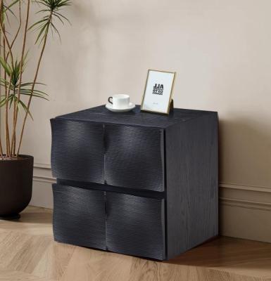 China Mid Ancient Style Red Oak Leather Double Drawer Nightstand Wooden Bedside Table for sale
