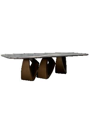 China Italian Luxury Stone Dining Table with 3-Pillar Irregular Metal Base Contemporary Sculptural Design for sale
