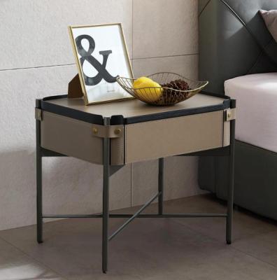 China Modern Leather Open Metal Frame Bedside Table Apartment Furniture Nightstand for sale