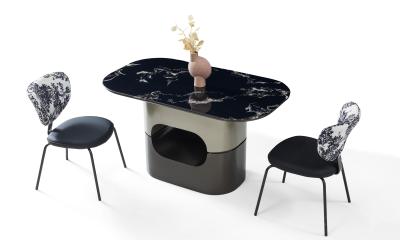 China Sculptural Oval Black Stone Dining Table Contemporary Luxury Design for sale
