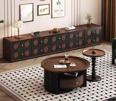 China Mid Ancient Style Circular Coffee Table TV Cabinet Combination 2200*400*530mm for sale