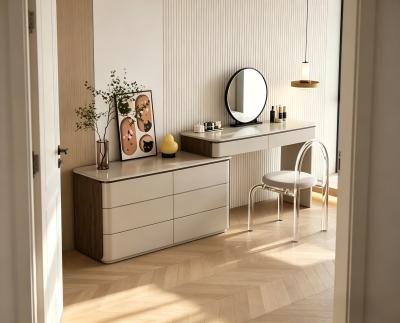 China Modern Walnut Accent Vanity Dresser Combo LED Makeup Vanity for sale