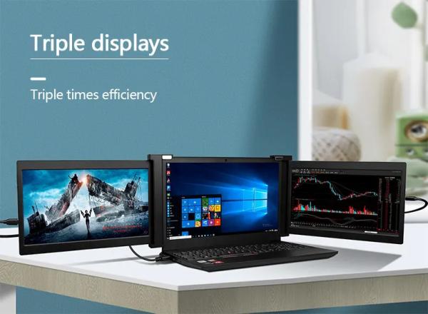 Quality USB C 1080P IPS HDR Portable Laptop Tri Screen Extender Monitor For Gaming 10.1 for sale