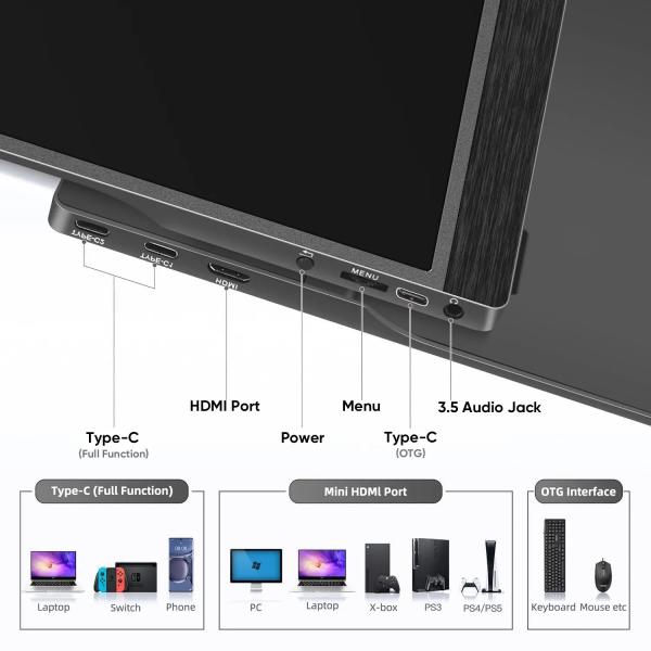 1080P FHD ゲーム USB ポータブル タブレット ラップトップ 外部画面拡張器 14 インチ