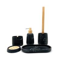 China Black Waterdrop Shape Polyresin Bath Countertop Set Marble Print Pattern for sale