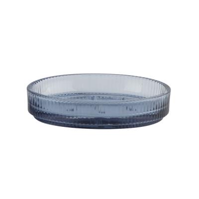 China Sustainable Blue Glass Bathroom Accessories Vertical Stripe Glass Toothbrush Holder With Smaller Base for sale
