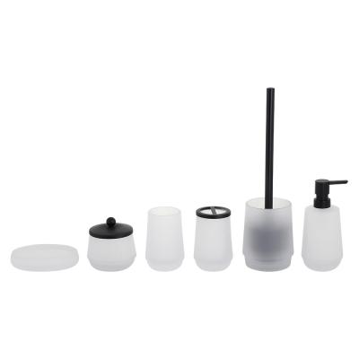 China Frosted White Glass Bathroom Accessories Set 6pcs Waterdrop Shape Acid Wash Toilet Brush Holder for sale