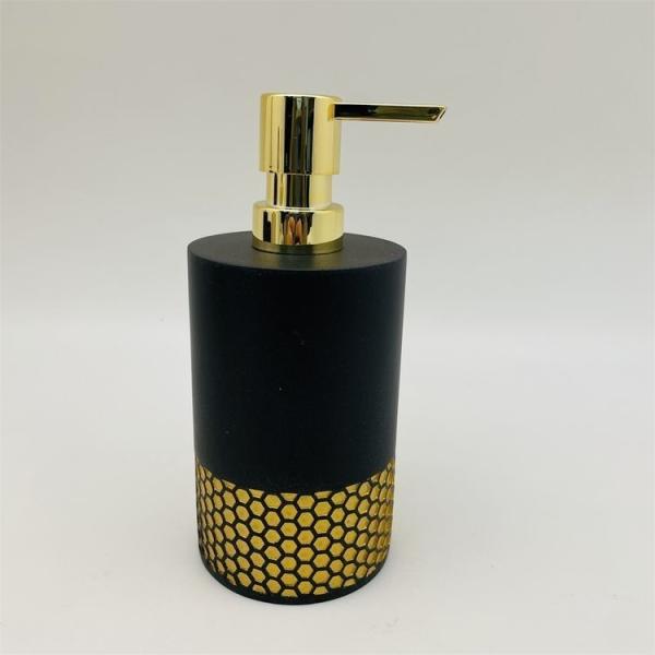 Quality Luxury Polyresin Bathroom Accessories Sand Stone Black Color With Gold Band for sale
