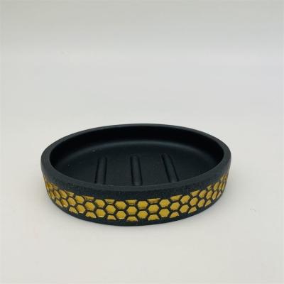 Cina Accessori da bagno di lusso in poliresina Pietra di sabbia Colore nero con fascia d'oro in vendita