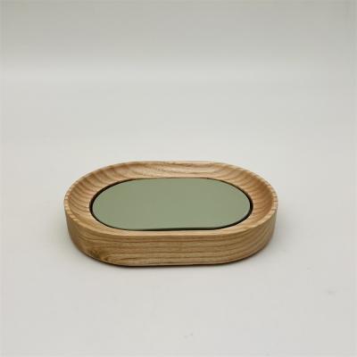 China Green color Polyresin Bath Accessory Set round shape with wooden parts for sale