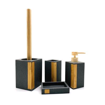 Dark Grey Polyresin Bath Countertop Set square shape with bamboo decoration