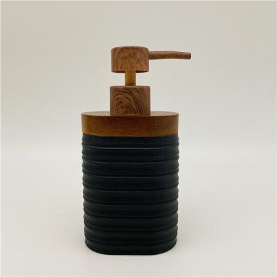 China Black polyresin Bath Accessories Set Vertical Stripe Circles with wood base for sale