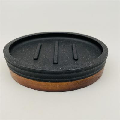 China Black polyresin Bath Accessories Set Vertical Stripe Circles with wood base for sale