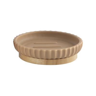 Cina Strisci verticali di khaki accessori di bagno in ceramica set parti d'oro spumante dispenser di sapone in ceramica in vendita