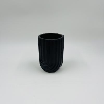 China 3pcs Sand Stone Bath Kit Round Shape Swirl Stripe Lotion Dispenser Black ABS Pump Tumbler Toothbrush Tray for sale