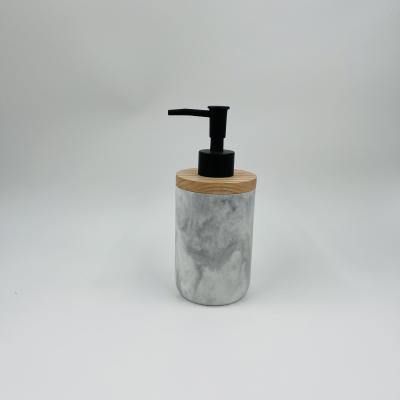 China Marble Print Polyresin Bathroom Set Round Shape Wood Part Empty Lotion Bottles With Pump Soap Accessories Bath Kits for sale