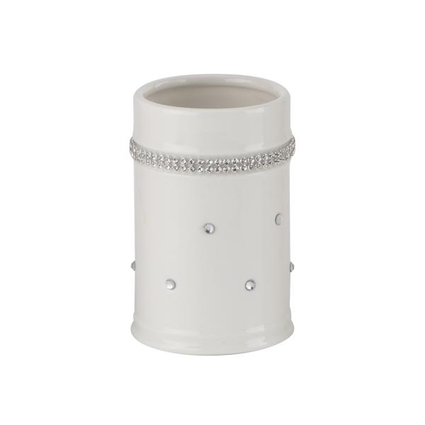 Quality Round shape ceramic bathroom accessories set white color with acrylic decor for sale