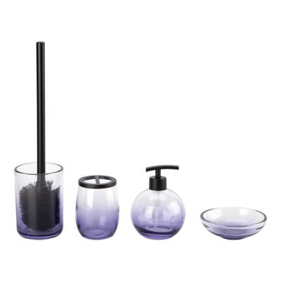 China Glass Bathroom Accessories Set Ombre Blue With Round And Ball Shape Glass Soap Dispenser for sale