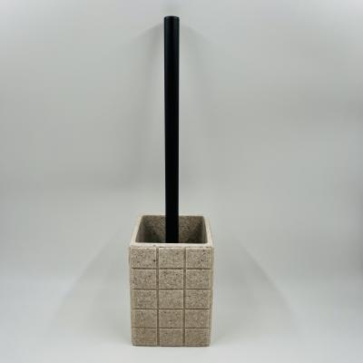 China Sand Stone Bath Accessories Sets Square Shape With Square Box Polyresin Soap Dispenser Toilet Brushes for sale