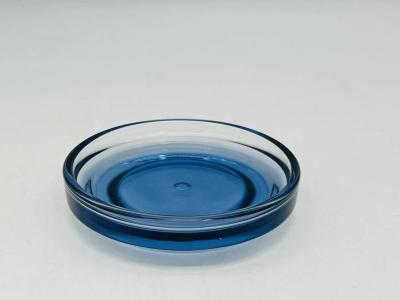 Cina Accessori da bagno in vetro blu Forma rotonda con effetto bolla Dispensatore di lavaggio a mano Sapone per bagno in vendita