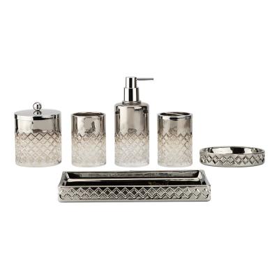 China Glas badkamer accessoires ronde vorm met Ion plaat en diamant patroon luxe bad accessoires zeep schotel houder handzeep dispenser Te koop