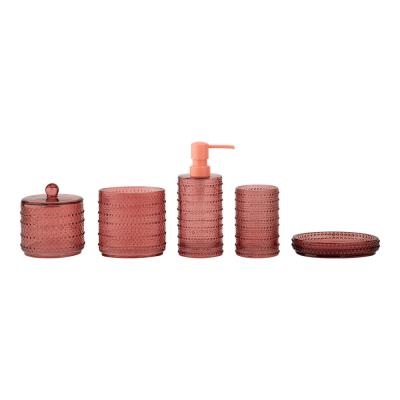 China Chili Glass Bathroom Accessories Set Round Shape With Line Beans Glass Soap Dispenser Soap Dish For Shower  Luxury Bath Accessories for sale