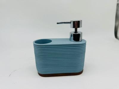 Cina 2N1 Dispensatore di sapone da cucina in pietra di sabbia con spazzola e pompa ABS cromata con base e corpo dipinti a mano con cerchio sottile in vendita