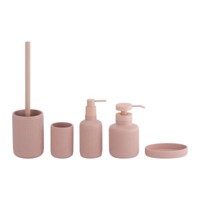 China Polyresin badkamer set ronde vorm met kleine stippen toilet kom borstel zeepbak voor badkamer Te koop