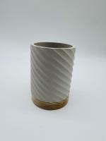 China Polyresin bathroom accessories set round with swirl stripe and wood accessories modern soap bottle tumbler for sale