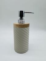 China Polyresin bathroom accessories set round with swirl stripe and wood accessories modern soap bottle tumbler for sale