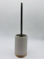 China Polyresin bathroom accessories set round with swirl stripe and wood accessories modern soap bottle tumbler for sale