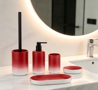 China Modern 5-Piece Ombre Wine Gradient Polyresin Bathroom Accessories Set with Soap Dispenser and Dish for sale